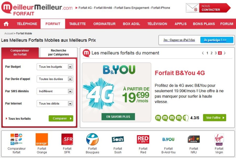 Meilleurforfait : comparateur de forfaits mobiles et d'abonnements