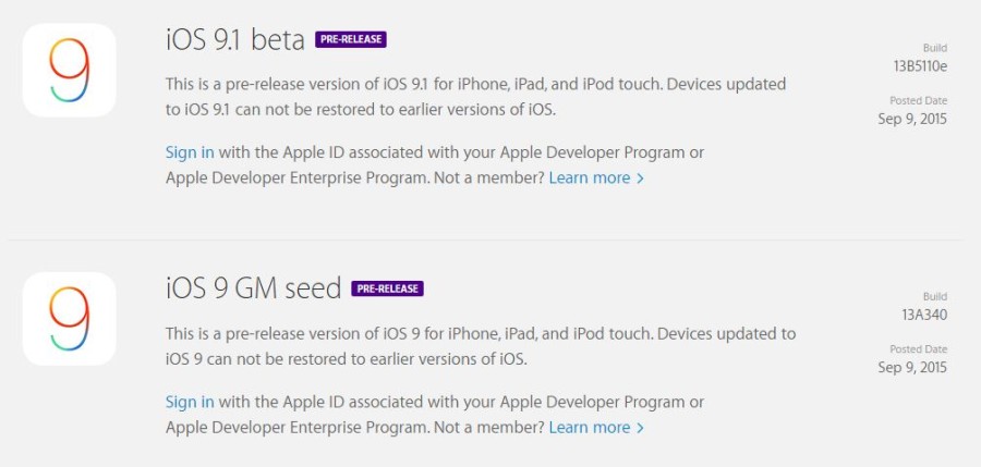 iOS 9 Golden Master (GM) & iOS 9.1 bêta 1 disponibles