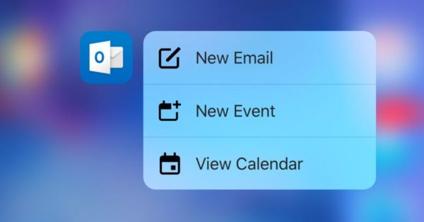 Outlook iOS prend en charge le 3D Touch des iPhone 6S