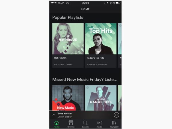 Spotify change son menu "hamburger'' pour un menu à onglets